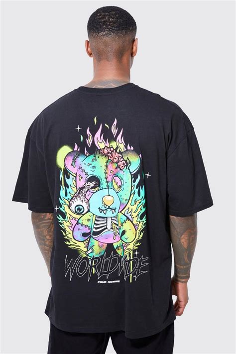 Tall Oversized Rainbow Flame Teddy T Shirt Boohoo Uk