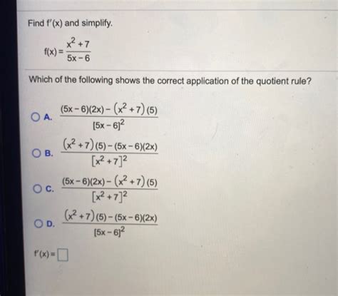 Solved Find F X And Simplify X² 7 F X 5x 6 Which Of