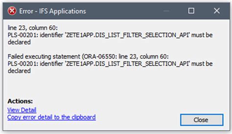 error ifs application pls 00201 identifier dis list filter