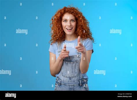 Gotcha Cool Sassy Good Looking Redhead Curly Woman Pointing Camera
