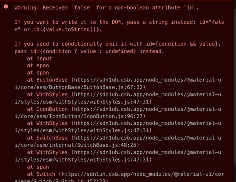 switch warning received `false` for a non boolean attribute `id