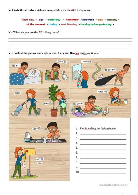 Household Chores And Present Continuous English Esl Worksheets For