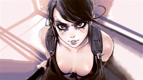 Online Crop Black Haired Female Anime Character In Black Top