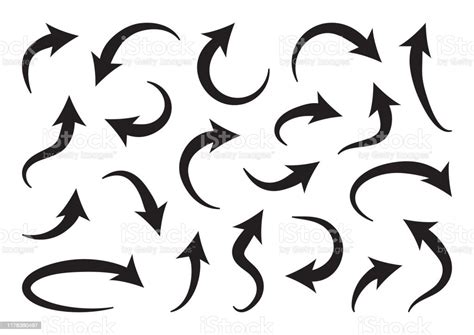 set of different curve arrows black collection vector stock