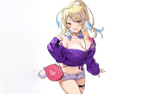 Wallpaper Girl Sexy Cleavage Shorts Blouse Long Hair Boobs Anime