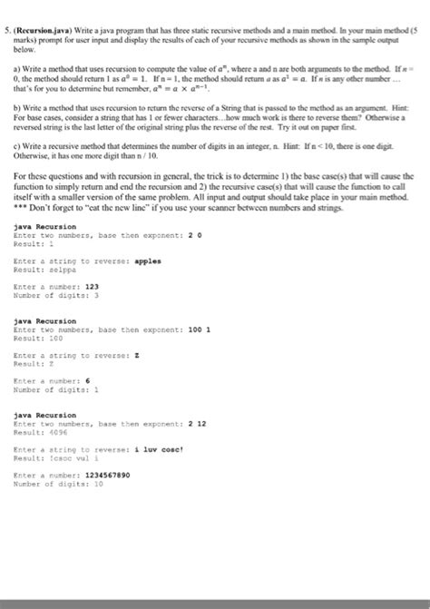 solved 5 recursion java write a java program that has
