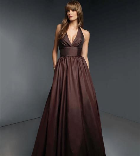 Pf513 Elegant Brown Pleated Taffeta Floor Length Evening Dresses 2016 V