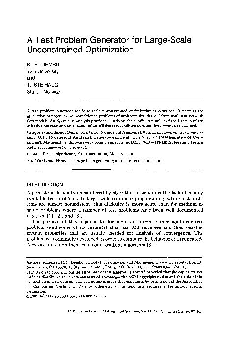 pdf a test problem generator for large scale unconstrained