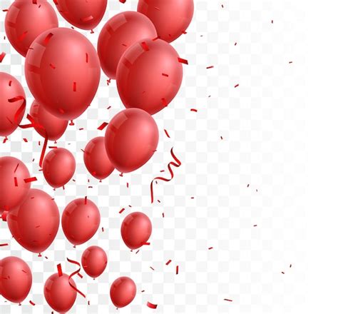 Celebração Com Balão Vermelho E Confete Vetor Premium