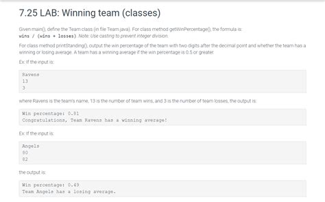 solved 7 25 lab winning team classes given main define