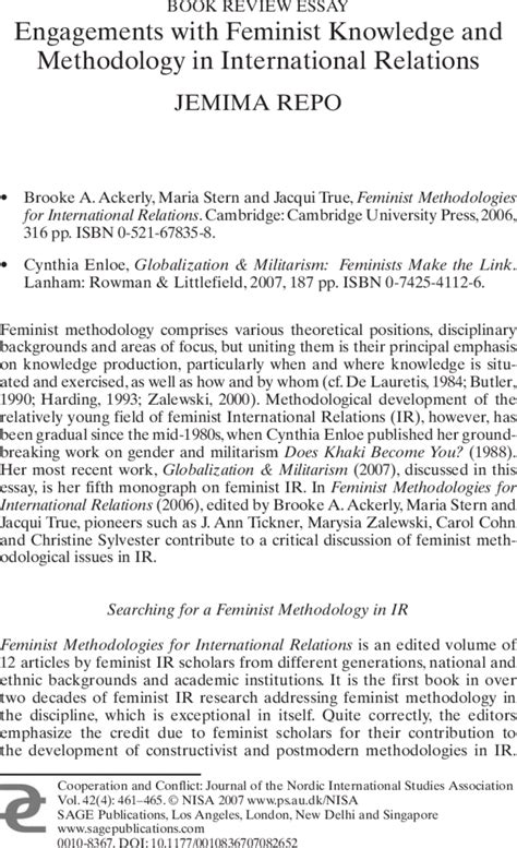 Book Review Essay Engagements With Feminist Knowledge And Methodology