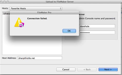 upload to filemaker server fails to connect — filemaker community