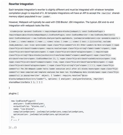 codeblock render error in the css blocks webpack documentation · issue