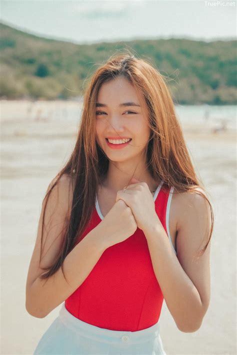 The Red Monokini On The Beach Miss Teen Thailand Kanyarat Ruangrung