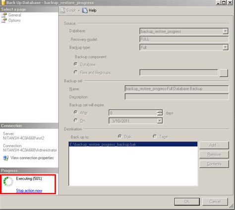 how to monitor backup and restore progress in sql server