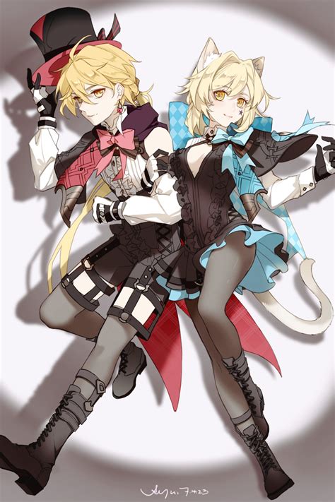 Lumine Aether Lynette And Lyney Genshin Impact Drawn By Ljayu