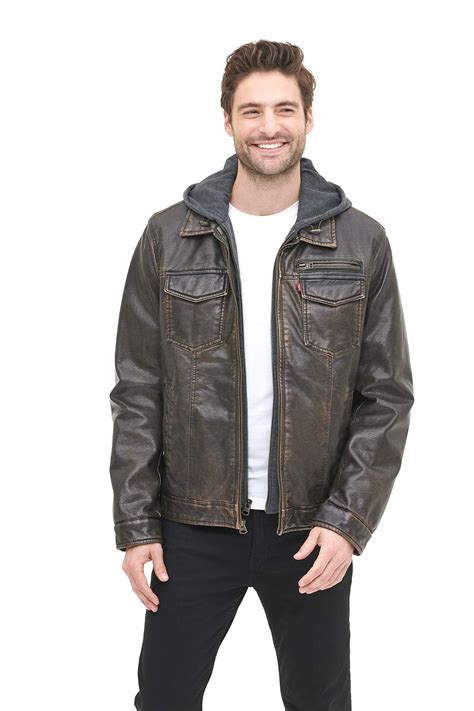 Levis Fleece Big And Tall Faux Leather Trucker Hoody With Sherpa Lining