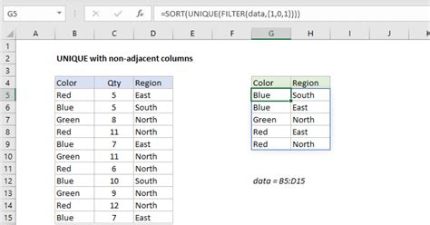 unique with non adjacent columns excel formula exceljet