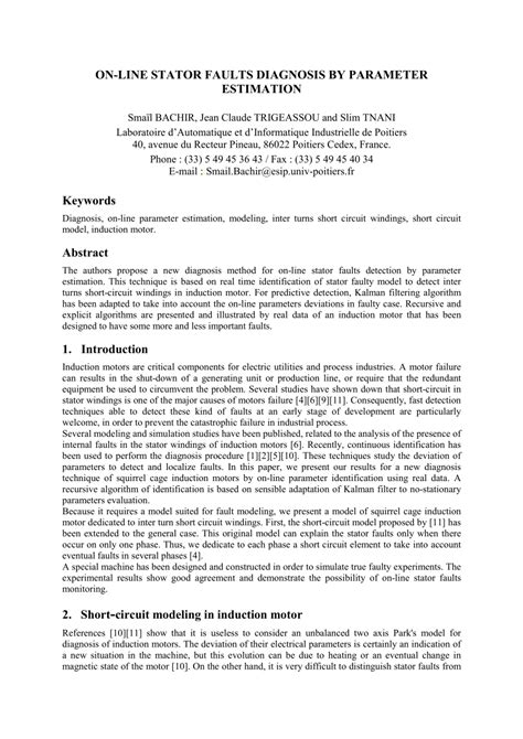 Pdf S “on Line Stator Faults Diagnosis By Parameter Estimation ”