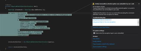 c system data entity core entitycommandexecutionexception in linq