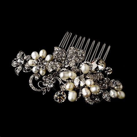 Antique Silver Ivory Pearl Bridal Wedding Hair Comb 595 Pearl Bridal