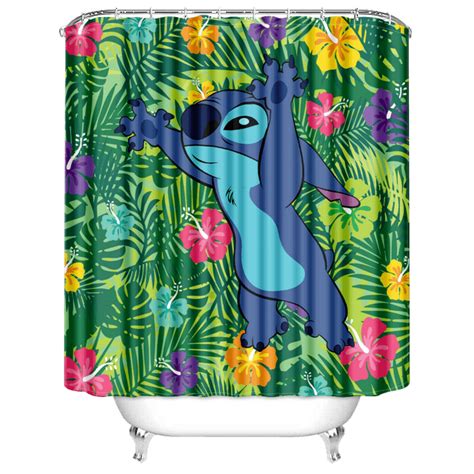 Lilo And Stitch Shower Curtain Set Cartoon Print Bathroom Decor Curtain