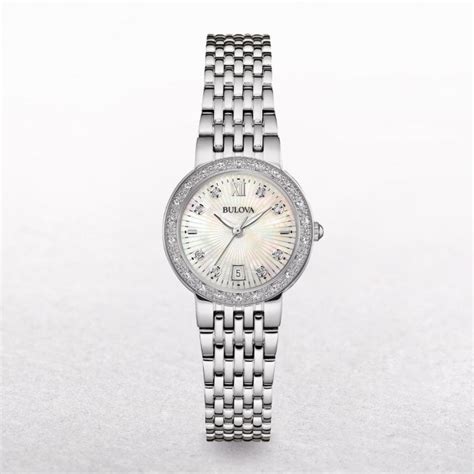 Bulova Ladies Diamond Set Gallery Watch With Mother Of Pearl Dial