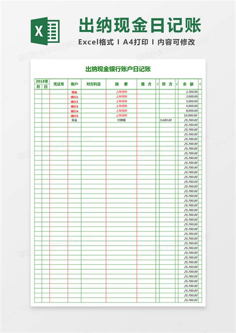 出纳现金日记账excel表格模板下载 Excel 图客巴巴