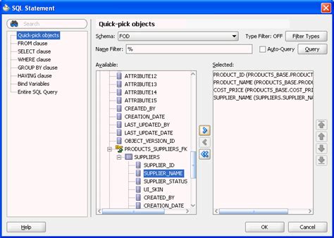 defining sql queries using view objects