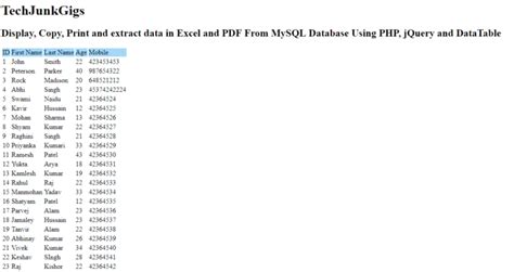 export data from mysql in php using data table techjunkgigs