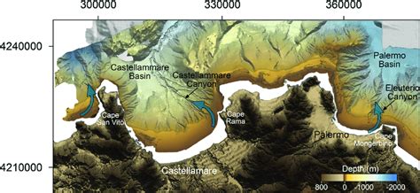 Shaded Relief Bathymetric Map Of The North Western Sicilian Offshore