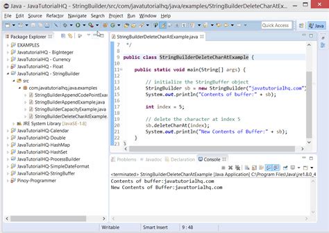 java stringbuilder deletecharat method example