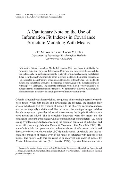 Pdf A Cautionary Note On The Use Of Information Fit Indexes In
