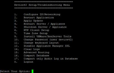 setup and troubleshooting menu device42 software