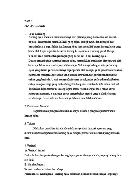 Laporan Hasil Penelitian Pengaruh Cahaya Terhadap Pertumbuhan Kacang Hijau