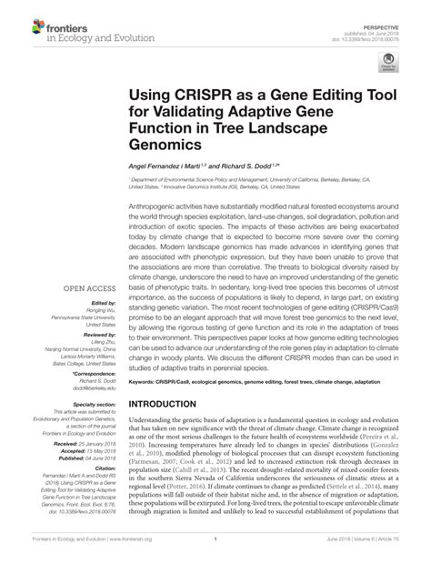 Pdf Using Crispr As A Gene Editing Tool For Validating Adaptive Gene