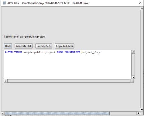 aws redshift drop primary key from a table via the alter