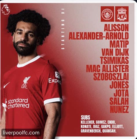 تشكيل ليفربول الرسمي لمواجهة مانشستر سيتي محمد صلاح يقود مثلث الرعب