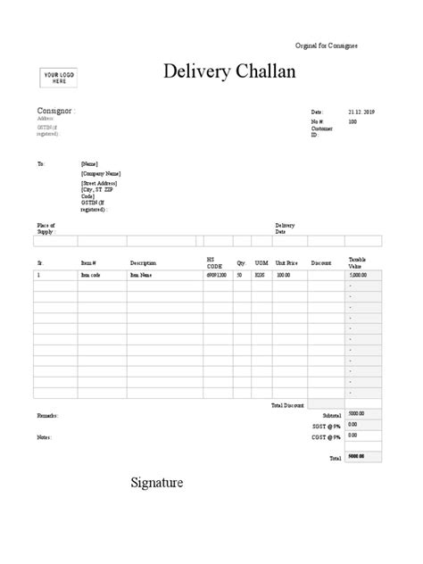 Delivery Challan Format In Excel Word Pdf Captainbiz