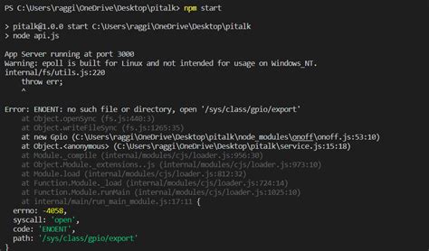 node js epoll is built for linux and not intended for