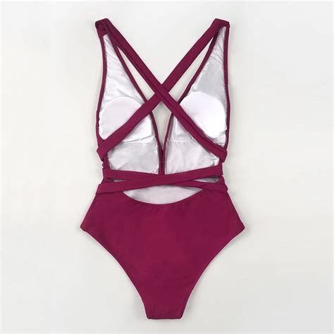 Buy Women‘s Sexy Plunging Neckline Solid Lace Up Crisscross Back One
