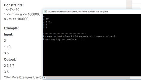 geeksforgeeks solution for find prime numbers in a range