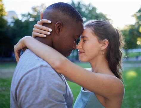 Premium Photo Love Forehead And Interracial Couple Outdoor And