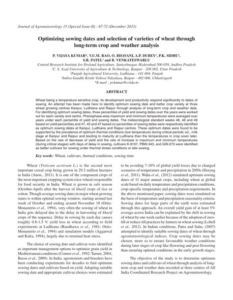 Pdf Optimizing Sowing Dates And Selection Of Varieties Of Wheat