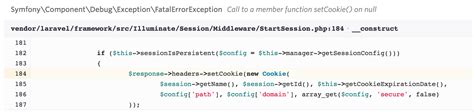 php laravel 5 null cookie crash stack overflow