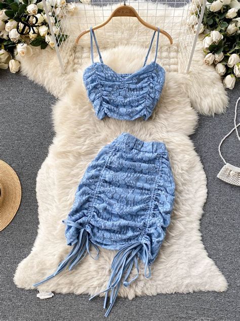 Singreiny Lace Drawstring Women Summer Set 2022 Ruched Zipper Elastic