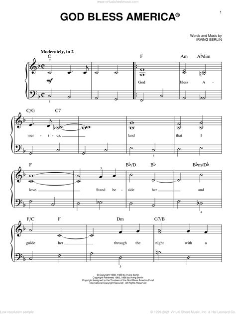 Berlin God Bless America Sheet Music For Piano Solo [pdf]
