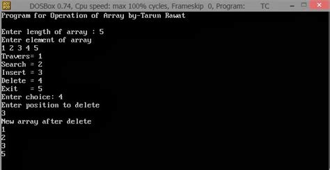 c programming operation of linear array traverse search insert