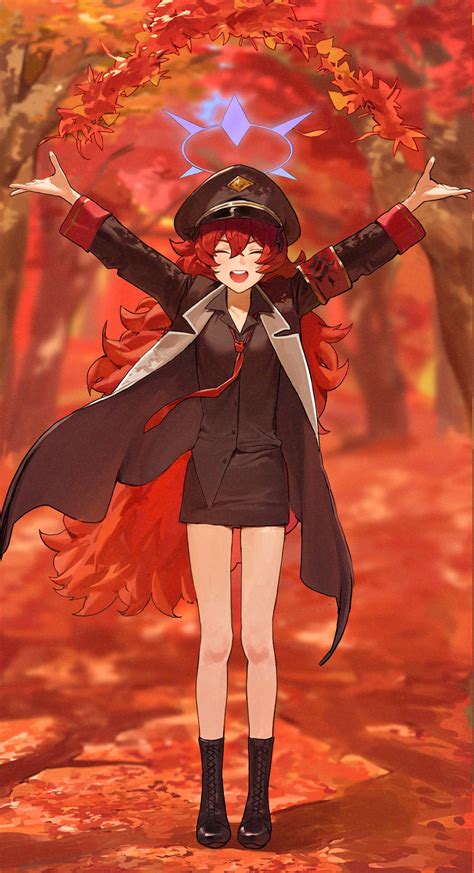 Safebooru 1girl O Absurdres Armband Arms Up Autumn Leaves Black