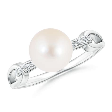 Freshwater Cultured Pearl Ring With Diamond Loop Link Angara Australia